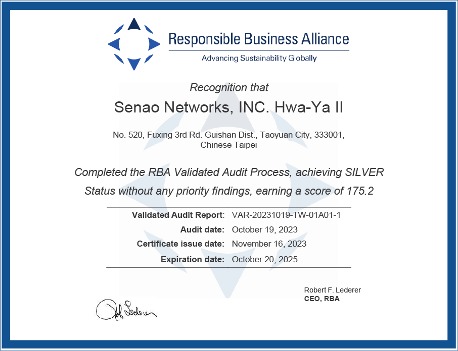 ESG永續發展-永續管理-RBA責任商業聯盟 Management and Social Contribution | Senao Networks