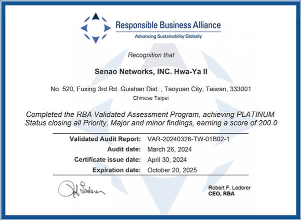 ESG永續發展-永續管理-RBA責任商業聯盟 Management and Social Contribution | Senao Networks